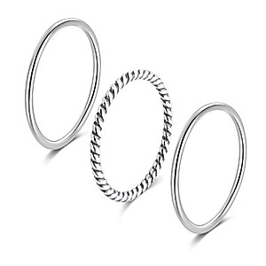 SILBERTALE 925 Sterling Silver Stacking Minimalist Midi Above Knuckle Pinky Finger Rings Bands 3pcs Set Size 2.5