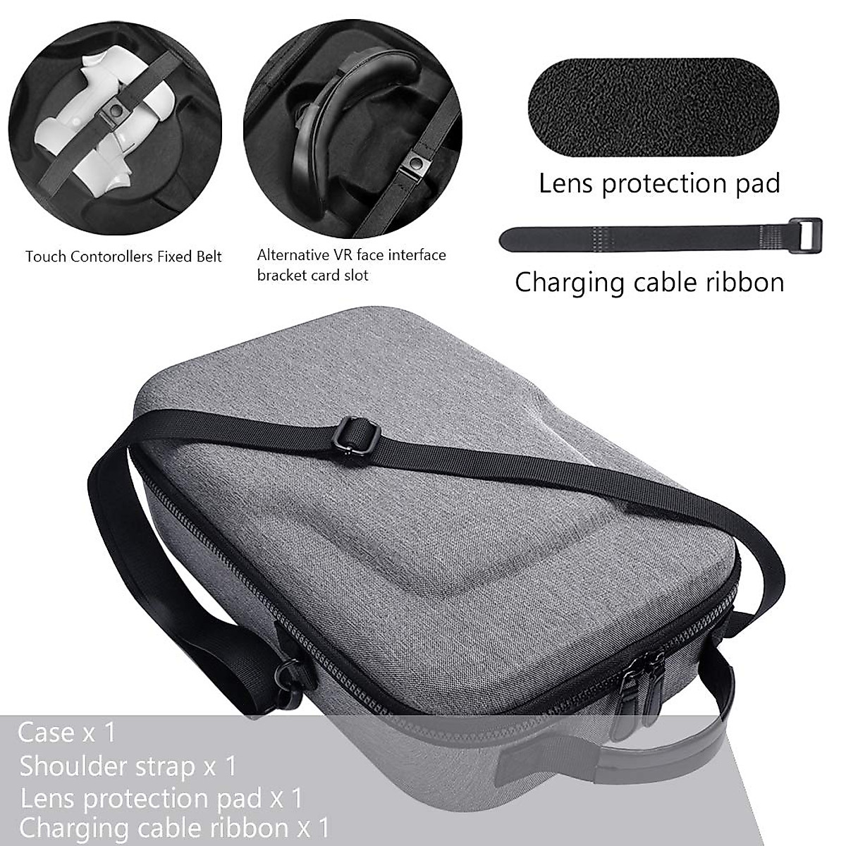 Esimen Fashion Travel Case for Oculus Quest 2 VR Gaming Headset Elite Strap and Controllers Accessories Carrying Bag (Gray)