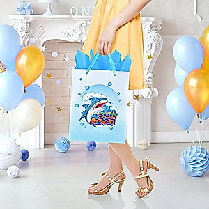 13" Large Shark Gift Bag for Boys Kids Birthday Baby Shower with Tissue Paper and Greeting Card