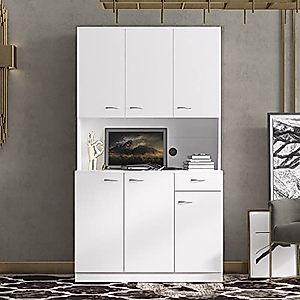 Cabinet, Large Kitchen Storage Cabinet Buffet Cabinet 71" Freestanding Kitchen Pantry Cabinet Cupboard with 6 Doors and 1 Drawer Versatile Wardrobe & Kitchen Cabinet Craft Storage Cabinet (White)