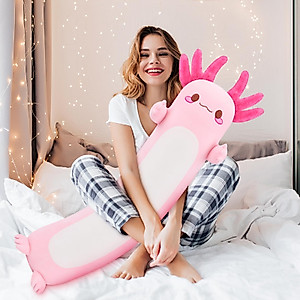 Auspicious beginning 35.4inch Cute Axolotl Stuffed Animal Plush Pillow, Soft Kawaii Cat face Newt Plush Toy Body Pillow Gifts (Pink Salamander)