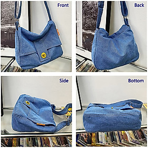 GOQUFOY Cross Body Bag Purses for Women Medium Size Blue Jean Denim Messenger Cute Women's Canvas Crossbody Bags Casual Handbags Trendy Everyday Crossover Shoulder Bag Hobo Adjustable Strap