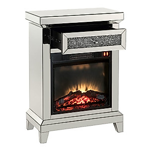 Acme Noralie Wooden Electric Fireplace with Drawer in Mirrored and Faux Diamonds