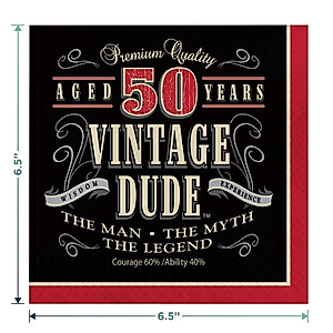 Vintage Dude 50th Birthday Party Supplies - 50th Milestone Dessert Plates, Napkins, and Forks (Serves 16) - Old Man Vintage Party Tableware