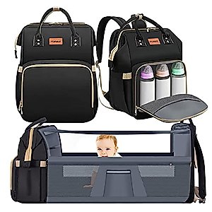 KUWANI Diaper Bag Backpack, Multifunction Travel Baby Changing Bags for Dad/Mom, Large Unisex Waterproof Diaper Backpack with Stroller Straps, Baby Registry Search(Black)