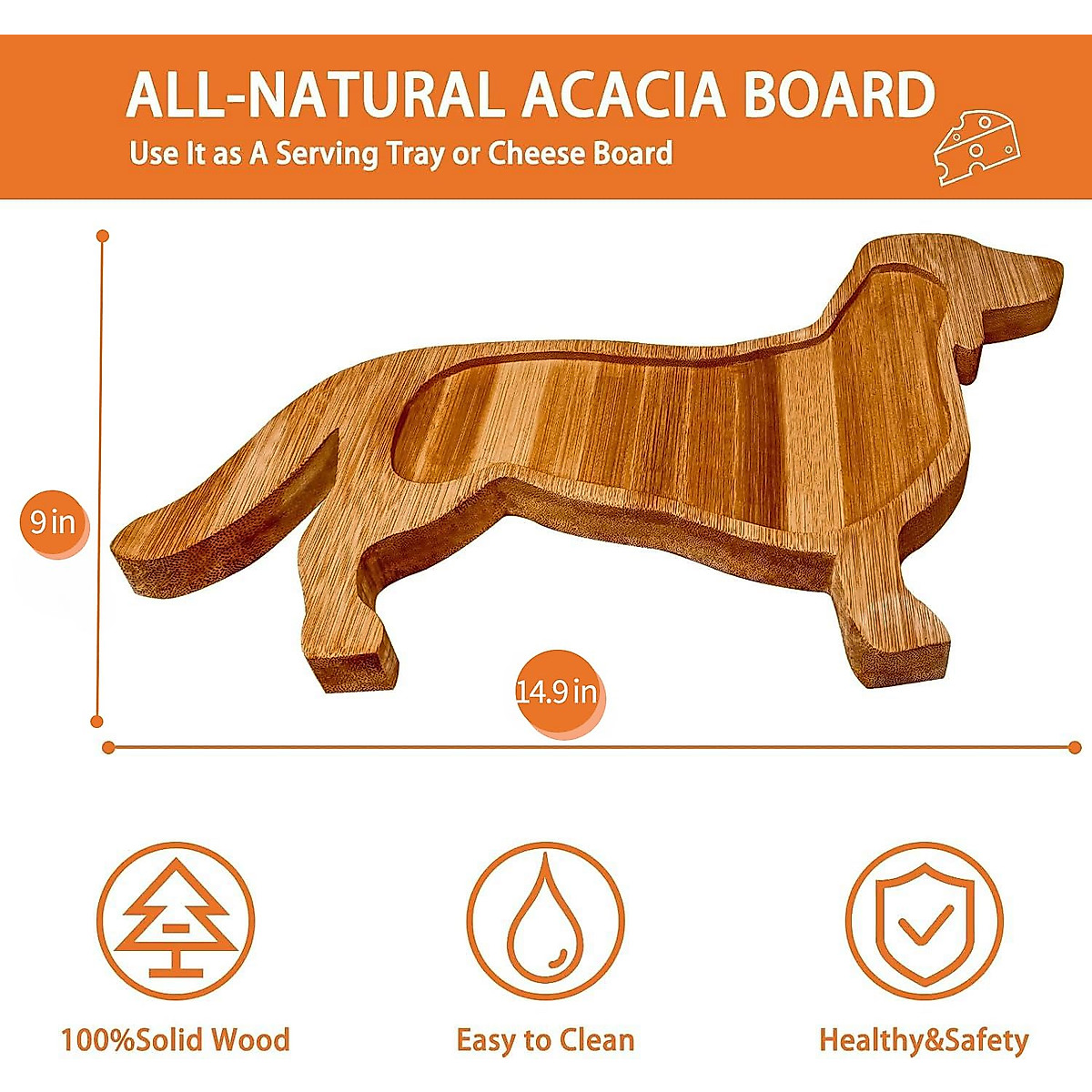 Bantlou Funny Charcuterie Board Dachshund Dog Shape Serving Board Bamboo Cheese Tray Platter Servers 0.8”Ultra-Thick Cheese Board for Parties and Unique Gift