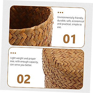 MAGICLULU 3pcs Flower Basket Candy Bowl Generic Round Basket Light House Decorations for Home Rustic Storage Bins Small Seagrass Basket with Lid Cutlery Desk Child Seaweed Cosmetic