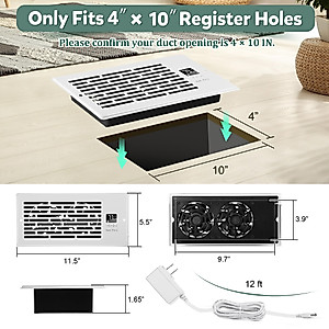 Feekoon 1 Pack Smart Quiet Register Booster Fan, 4'' x 10'' AC Vent Booster Fan with Intelligent Thermostat Control and Remote Control, Cooling Heating White Vent Fan Booster, 160 CFM