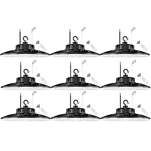 OPENLUX 9 Pack 150W UFO LED High Bay Light 22,500lm 5000K UL Listed Dimmable High Bay LED Shop Light (Dimmer Remote Controller Included) LED Warehouse Lights 5' Cable AC 100-277V