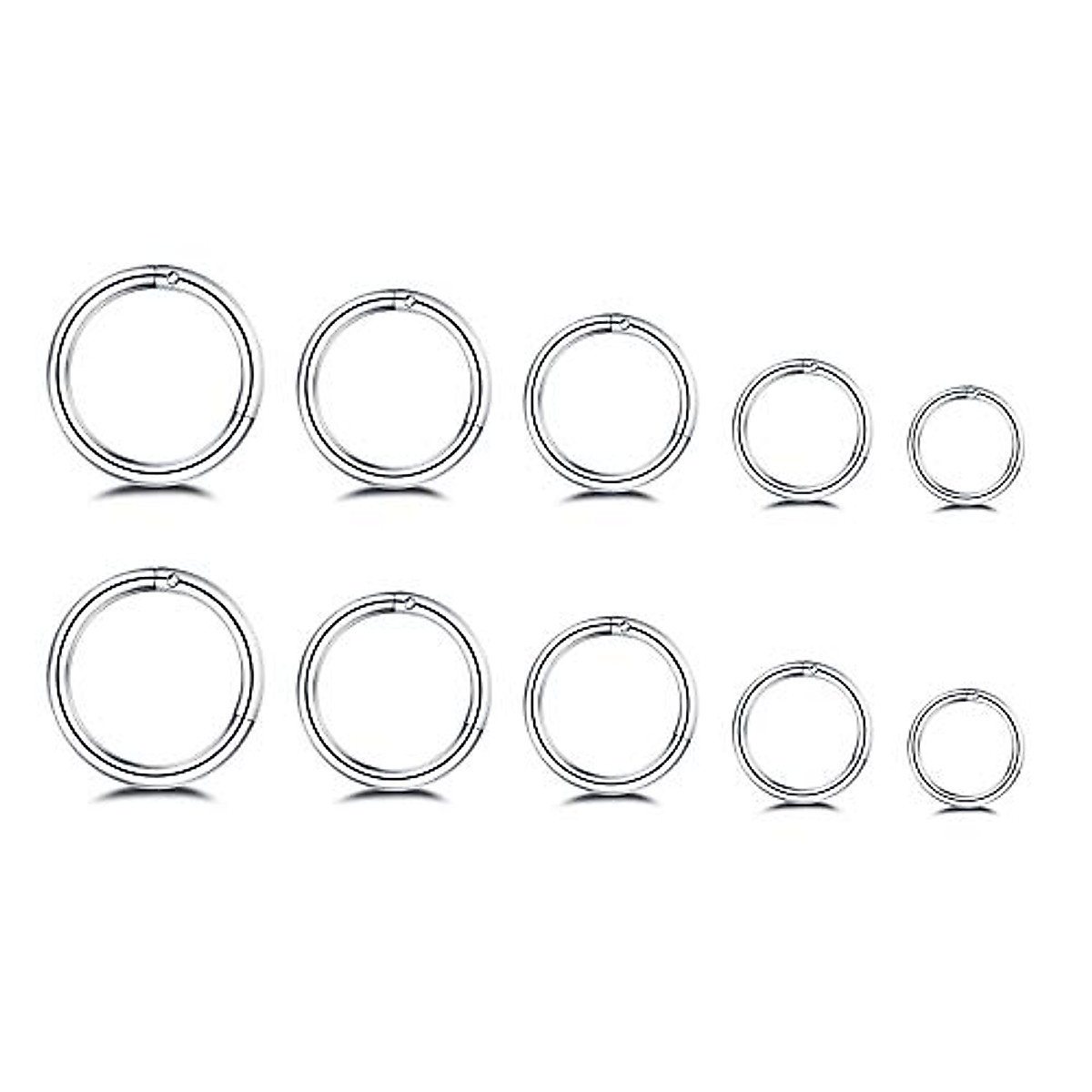 5Pairs Surgical Stainless Steel 16G Sleeper Cartilage Daith Tiny Small Hoop Earrings Mini Septum Hinged Clicker Nose Ring Helix Tragus Piercings Unisex Fashion Huggie Hoops Set 6-14MM (Silver)