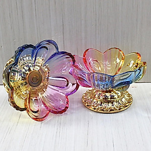 Beavorty Lotus Glass Fruit Tray Buddhist Plate Offering Bowl Tabletop Footed Fruit Plates Art Glass Bowl for Kitchen Centerpiece Dessert Cake