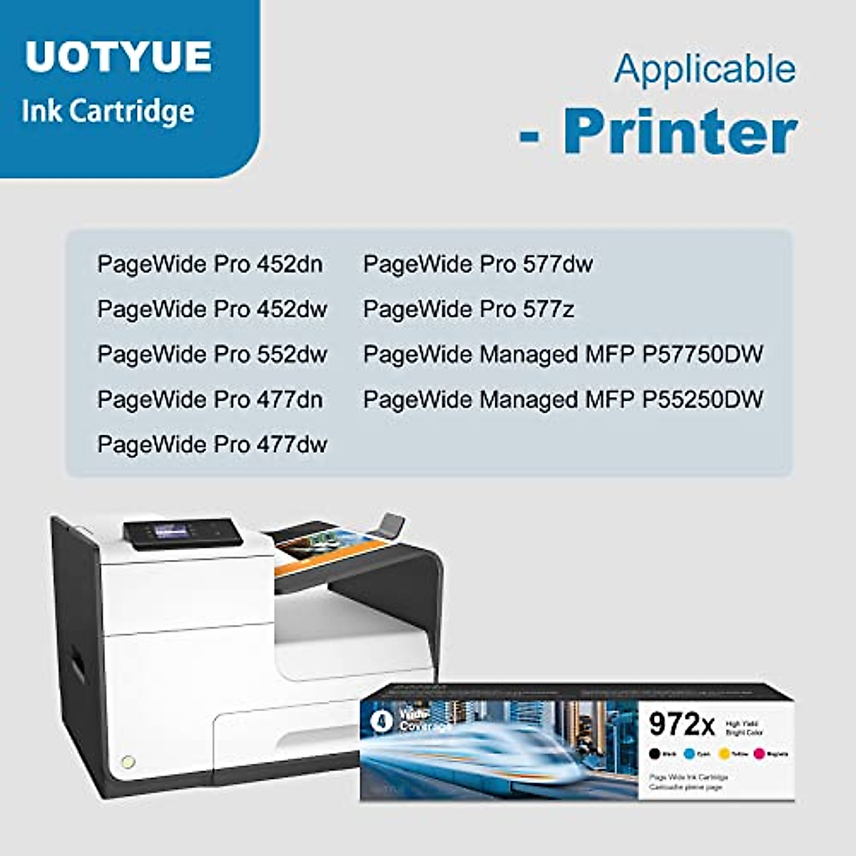972X Color and Black High Yield Toner Set (4Pack,Black/Cyan/Magenta/Yellow) - UOTYE 972X Ink Cartridges Replacement for HP PageWide Pro 477dw 577dw 452dw 477dn 452dn 577z 552dw 377dw P55250dw Printer