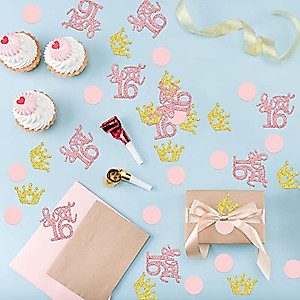 Sweet 16 Confetti, Rose Gold Glitter Sweet 16, Gold Glitter Crown and Pink Circles Confetti, Sweet 16th Birthday Party Decorations, Sweet Sixteen Party Decorations, 300 Pcs