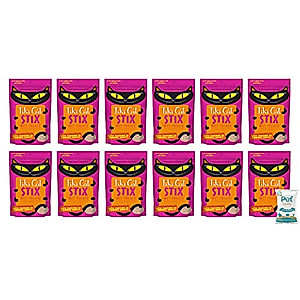 (12 Pack, 72 Stix) Tiki Pets Cat Stix Wet Treats Topper, Grain Free Lickable Smooth Blend with Chicken in Creamy Gravy with 10ct Pet Wipes