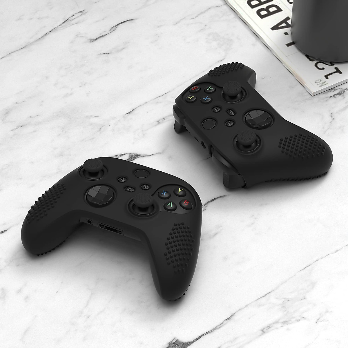 eXtremeRate PlayVital Black 3D Studded Edition Anti-Slip Silicone Cover Skin for Xbox Series X/S Controller, Soft Rubber Case Protector for Xbox Core Wireless Controller with 6 Black Thumb Grip Caps