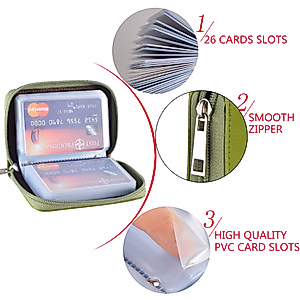 Easyoulife Genuine Leather Credit Card Holder Zipper Wallet With 26 Card Slots (Green)