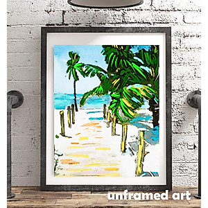Wall Art Modern Beach Walk Nature Coastal Palm Trees Landscape Watercolor Mix Media Painting Print Art Poster Print Designer Brand