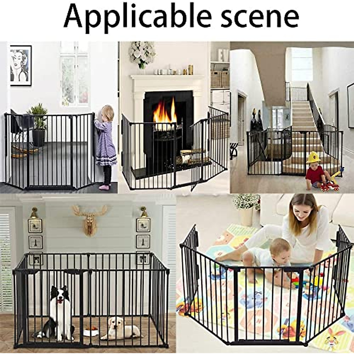EPIKOIB 200" Wide Baby Gate Metal Safety Playpen - Fireplace Fence for Kids/Pet/Toddler/Dog/Cat, 8-Panel