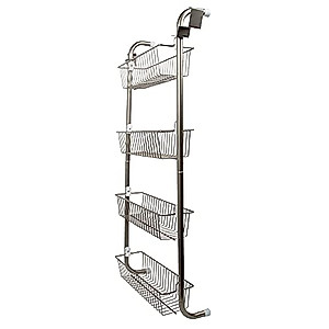 Bodico Shower Organizer Four-Tier Over-The-Door Metal Bathroom Storage Basket & Organizer, 16 x 36 inches, Silver, 5.5