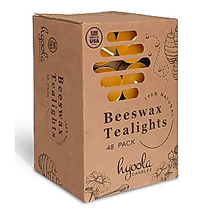 HYOOLA Beeswax Tealight Candles in Aluminum Cup - 48 Pack - 100% Pure Natural Beeswax Candles