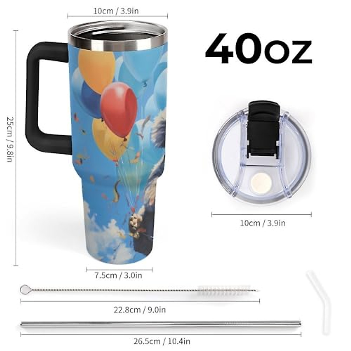 Koalas Balloons in Sky 40 Oz Stainless Steel Cup Travel Tumbler with Handle and Straw Lightweight Coffee Mug for Home Office