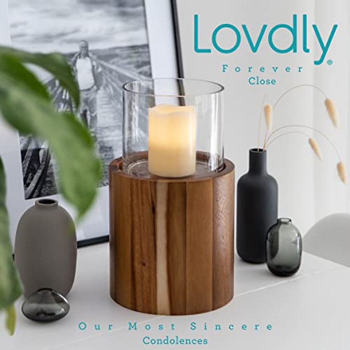 Lovdly Cremation Urn for Human Ashes, Large-Medium Keepsake Urns for Adult & Pet Ashes, Decorative Urn Made from Premium Wooden Base with Glass Top & Flameless LED