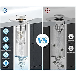 Pop Up Sink Drain Filter,2024 Universal Bathroom Sink Stopper,Basin Sink Plug with Removable Stainless Steel Filter Basket Hair Catcher Sink Stopper Replacement,Floor Sink Drain Strainer (2pcs)