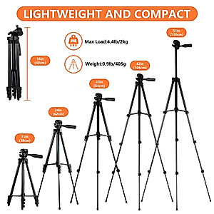 Polarduck Camera Mount Phone Tripod Stand: 51-Inch 130cm Lightweight Travel Tripod for iPhone with Remote & Phone Holder & GoPro Adapter Compatible with iPhone & Android Cell Phone | Matte Black