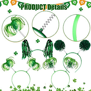 Censen 8 Pcs Pom Pom Headbands Party Headbands Tinsel Wrapped Ponytails Headbopper Headwear for Halloween Birthday Festival(Green)