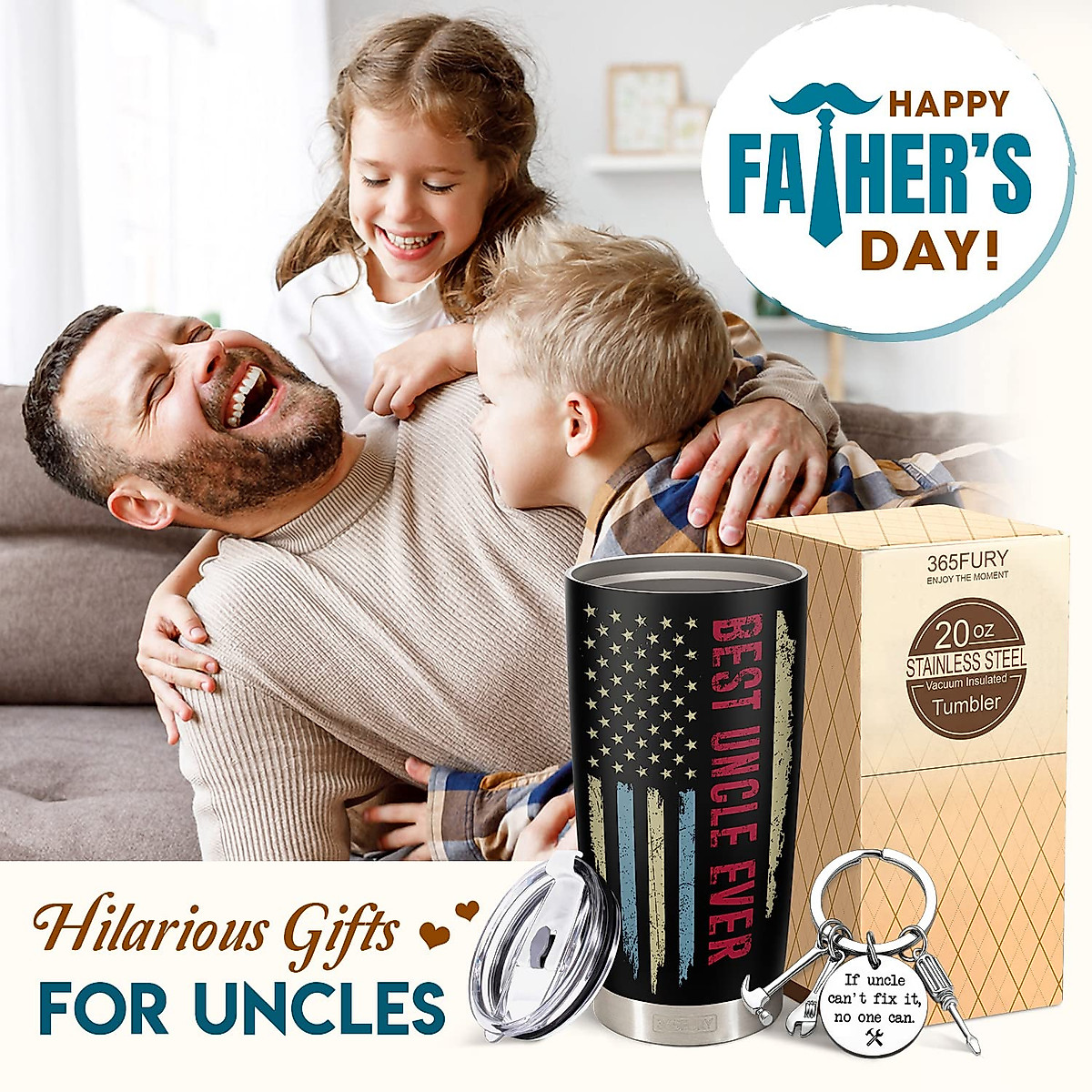 365fury Uncle Gifts - Best Uncle Ever Gifts - Fathers Day Giftss For Uncle From Niece, Nephew - Uncle Birthday Gifts - Gifts For New Uncle, Funcle - 20Oz Tumbler & Keychain Gift Set