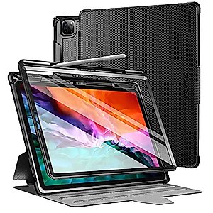 Poetic Explorer Series Designed for iPad Pro 12.9 2020 & 2018 Case, Full Body Triple Layers Tough 360 Degree Stand Folio Cover case with Built-in Screen Protector and Pencil Holder, Black