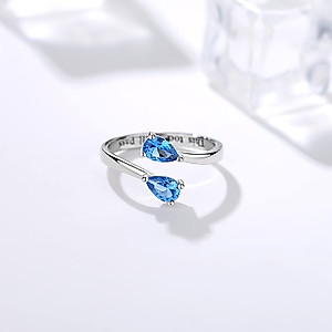 Teioa Birthstone Rings for Women 925 Sterling Silver Adjustable Open Rings Birthstone Rings for Teen Daughter Women Birthday Gifts Jewelry (March)