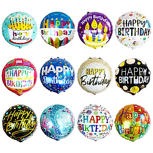 24 Pcs Happy Birthday Foil Balloons 18 inch Round Helium Floating Mylar Balloon Inflatable Balloons for Birthday Party Decorations Supplies,12 Patterns
