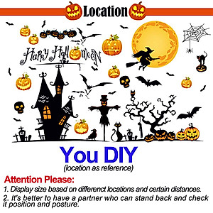Happy Halloween Home Decor Wall Stickers Witch Bats Spiders Pumpkin Lantern Cat Bedroom Living Room Wall Decals Party Supplies
