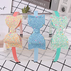 XIMA Bows Headbands For Girls,Kids Headbands 3.5 inch Sequin Glitter Hairband With Bow Little Girls Hair Bands,Pack of 10