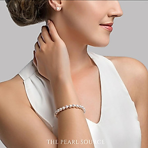 The Pearl Source 18K Gold 6.5-7mm Round White Japanese Akoya Saltwater Cultured Pearl Bracelet for Women