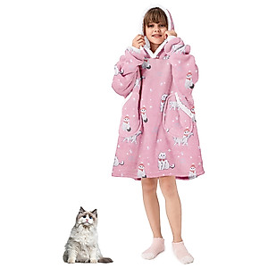 American Trends Wearable Blanket for Kids Gifts Blanket Hoodie for Kids Cozy Warm Oversized Blanket Sweatshirt Gift for Girls and Boys Persian cat