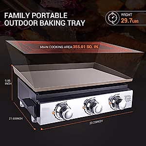 Portable Propane Gas Grill 23 in,Tabletop Griddle with 3 Burners, Stainless Steel Ideal for Outdoor Cooking, Camping, Tailgating or Picnicking Generic-111