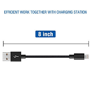 Short USB to Lightning Cable, 5Pack 8 inch Phone Charger Cable Fast Charging Braided Cord High Speed Connector Compatible with iPhone 14 13 12Pro Max/12Pro/12/11 Pro/11/XS MAX/XR/8/7/6s/6(Black)