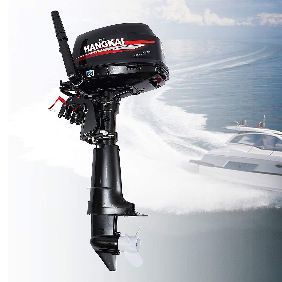 6HP Outboard Motor, 102CC Fishing Boat Motor Motor Prop Heavy Duty, 2-Stroke Outboard Motor Boat Engine Outboard Trolling Motor for Fishing, Aquaculture, Outdoor Adventure Engine tiller Control