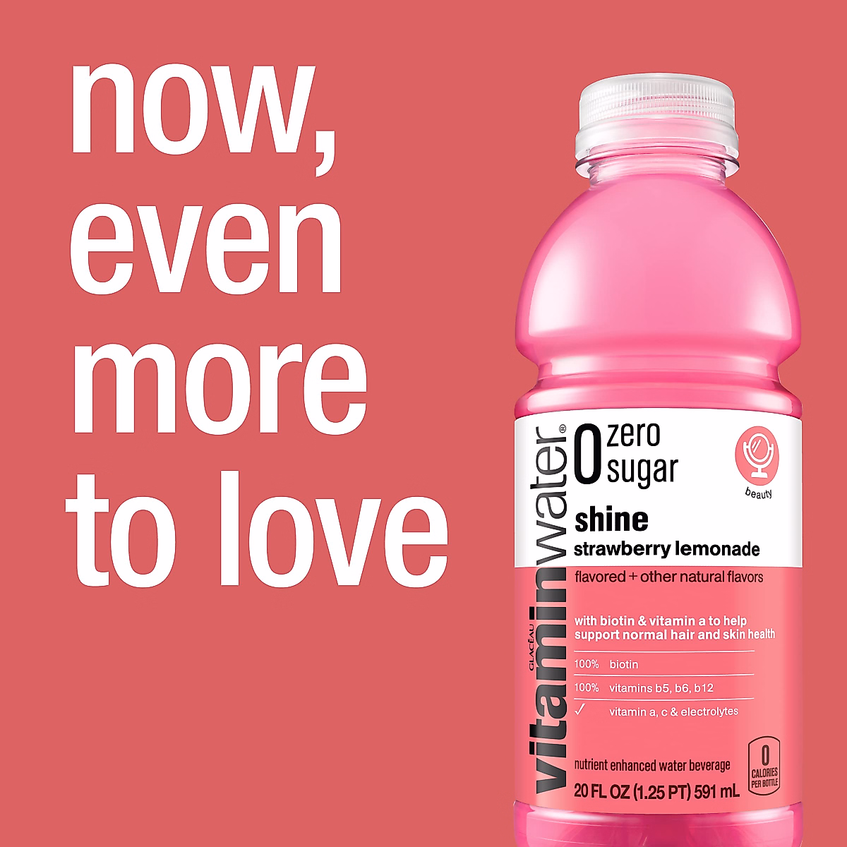 vitaminwater zero sugar shine, electrolyte enhanced water w/ vitamins, strawberry lemonade drinks, 20 fl oz, 12 Pack