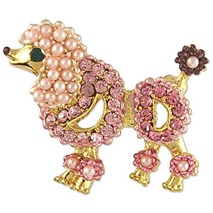 Women's Crystal Pink Pearl Poodle Dog Brooch Pin Made with Swarovski Elements