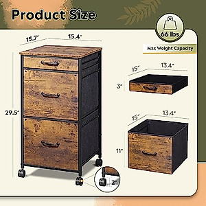 DEVAISE Mobile File Cabinet with 3 Drawers, Printer Stand with Fabric Drawers, Vertical Filing Cabinet fits A4 or Letter Size for Home Office, Rustic Brown Wood Grain Print