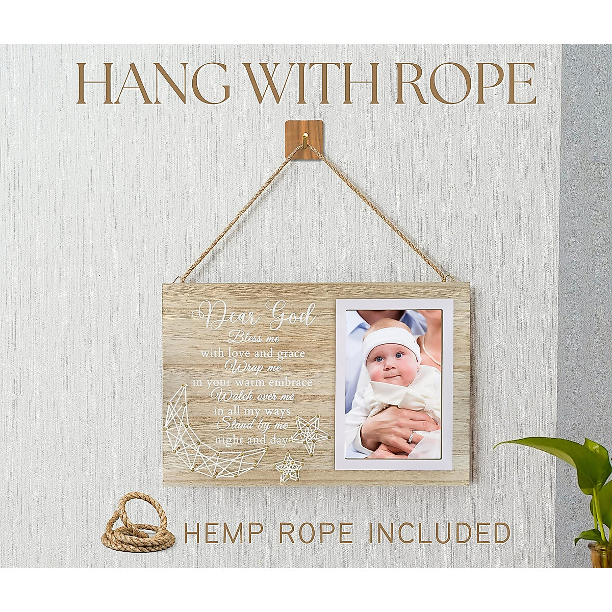 Baptism Gifts for Girls - Baptismal Gifts, Christening Gifts for Baby Girls, Boys - Baby Dedication Gifts from Godmother, Godfather, Godparent - Wood Picture Frame, 4"x 6" Photo, Wall & Tabletop