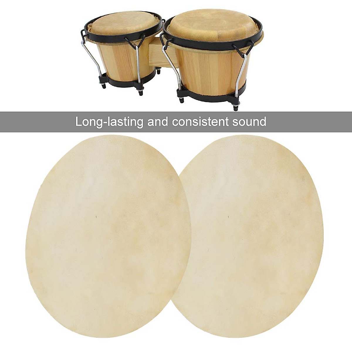 2pcs Drum Head Skin, 8.5/12in Faux Buffalo Leather with Consistent Clear Sound for African Bongo Drums 2 Size to Choose(12 inch)