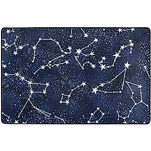 Galaxy Starry Night Stars Glow in The Dark Midnight Area Rug, Bedroom Living Room Kitchen Rug, Doormat Floor Mat Standing Mat, Children Play Rug Carpet Bathroom Rug Mat, Throw Rugs Carpet Yoga Mat