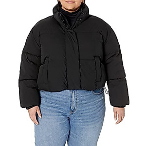 Amazon Essentials Women's Crop Puffer Jacket (Available in Plus Size), Black, Medium