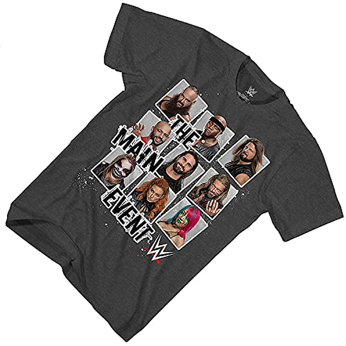 WWE Boys Superstars Group Shirt - John Cena, Daniel Bryan, Seth Rollins World Wrestling Champion Belt T-Shirt (Charcoal Heather, Large)