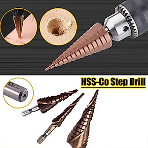 HSS-CO M35 Step Drill Bits Cut Tool， Step Drill for DIY Woodworking, Plastic Wood 6-24mm