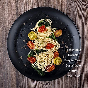 ACASSA Black Dinner Plates Set of 4, Kitchen Plates, Matte Black Plates, Modern Dinner Plates, Dishwasher Safe, Unbreakable Dinnerware, Bamboo Fiber, Lightweight, Sustainable (Black, 10 inch)